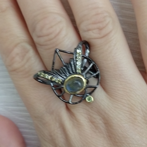 Jewelry | Cool Genuine Labradorite Peridot Art Ring | Poshmark